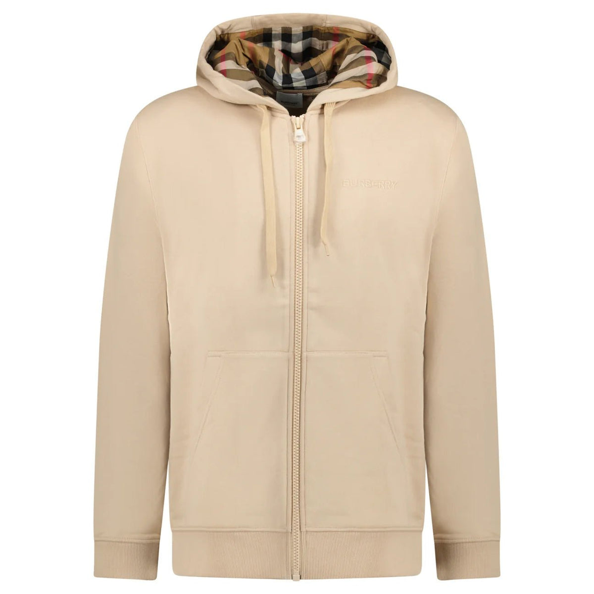 Burberry 'Hove' check Hood Embroidery Logo Hoodie Zip Sweatshirt Beige ...