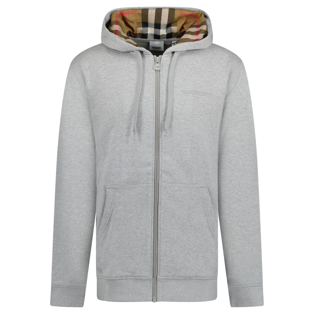 Burberry 'Hove' check Hood Embroidery Logo Hoodie Zip Sweatshirt Grey ...