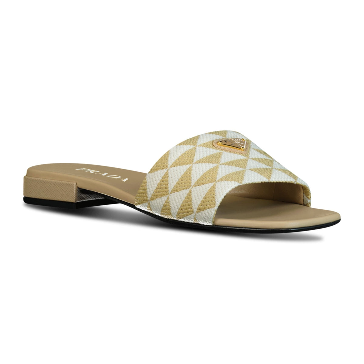 Prada Triangle Logo Flat Mule Gold & White - Outlet Sale Always Under ...